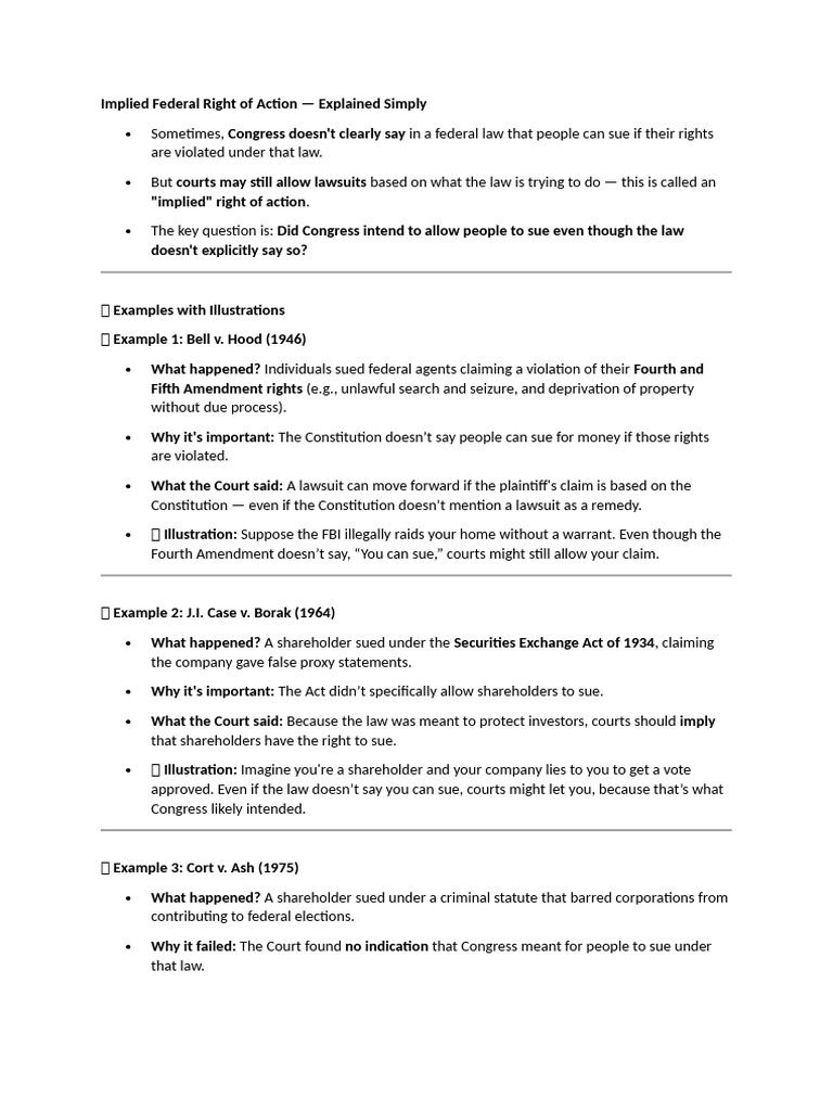 Implied Federal Right of Action | PDF | Cause Of Action | Federal ...