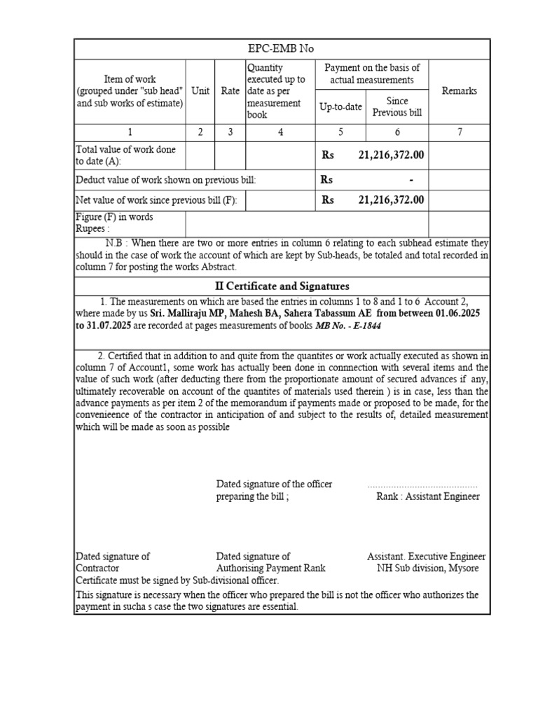 Construction Payment Bill Template | PDF