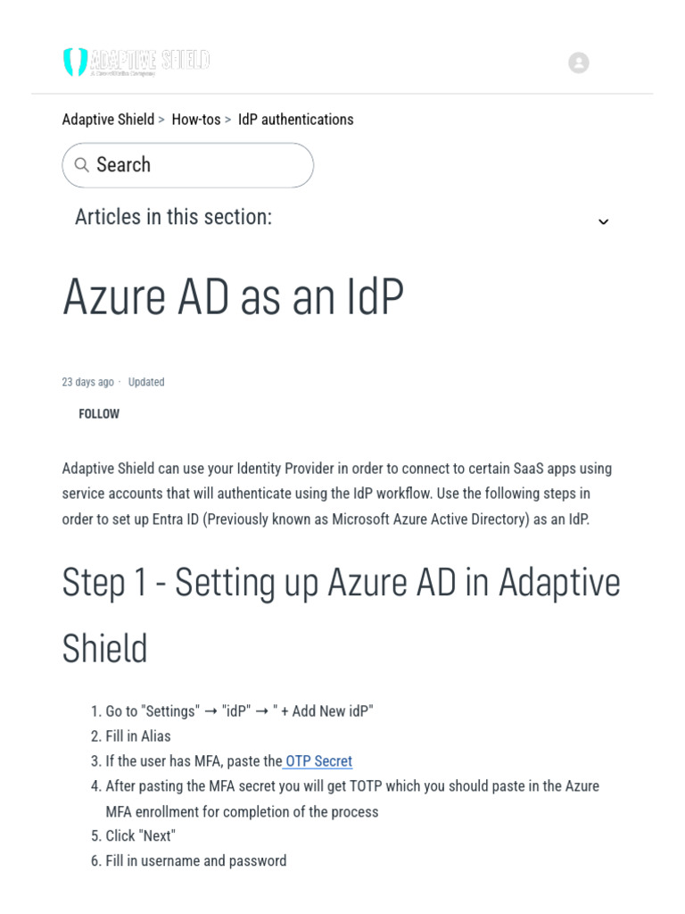 Setting Up Azure AD as IdP in Adaptive Shield | PDF | Computing ...