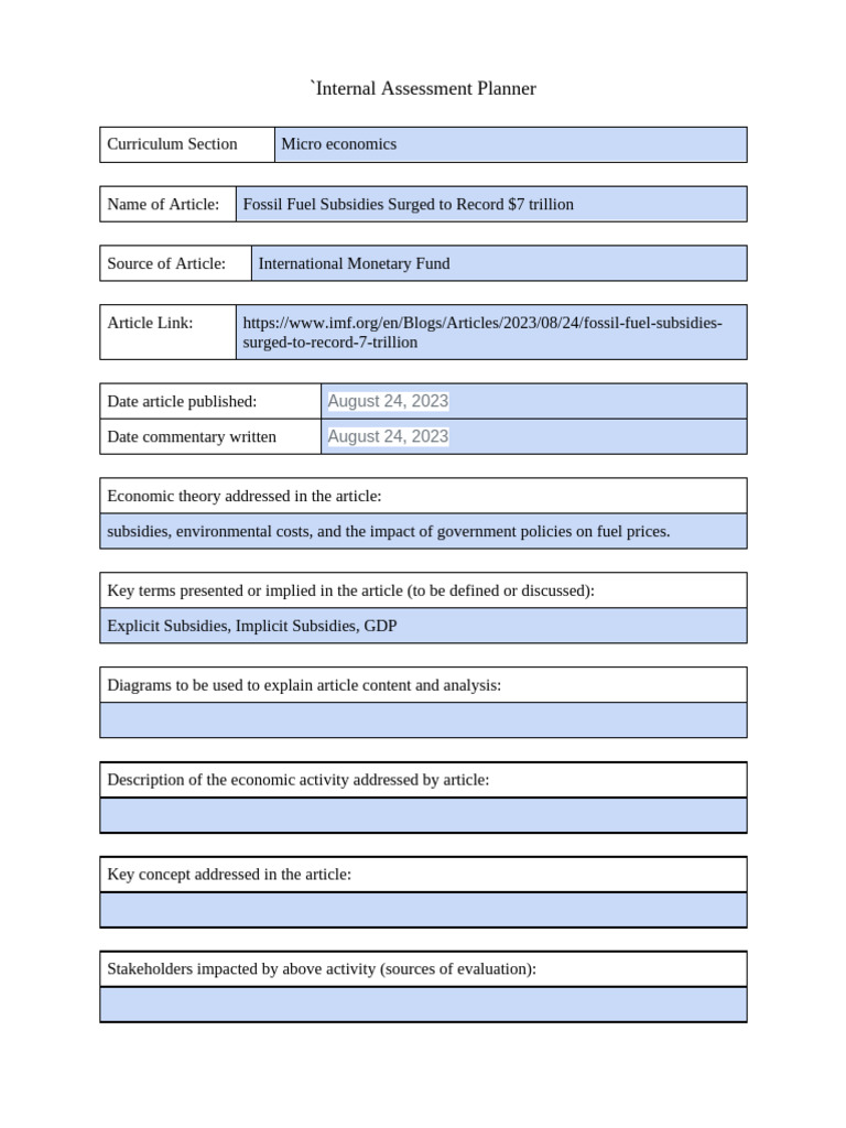 Internal Assessment Planner-1 | PDF