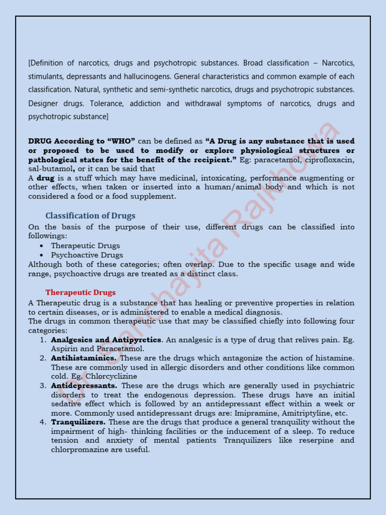 Alcohol and Narcotic Classifications | PDF | Drugs | Psychoactive Drugs