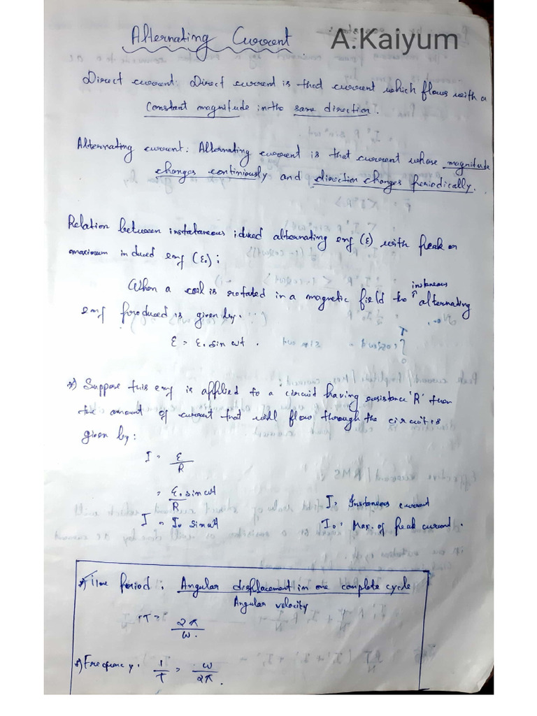 Alternating Current Notes - Class 12 - Physics - Chapter 7 - CBSE | PDF