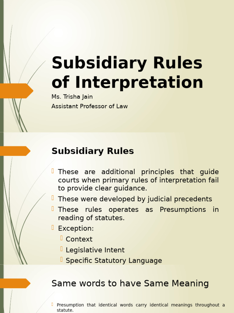 Subsidiary Rules of Statutory Interpretation | PDF | Statutory ...