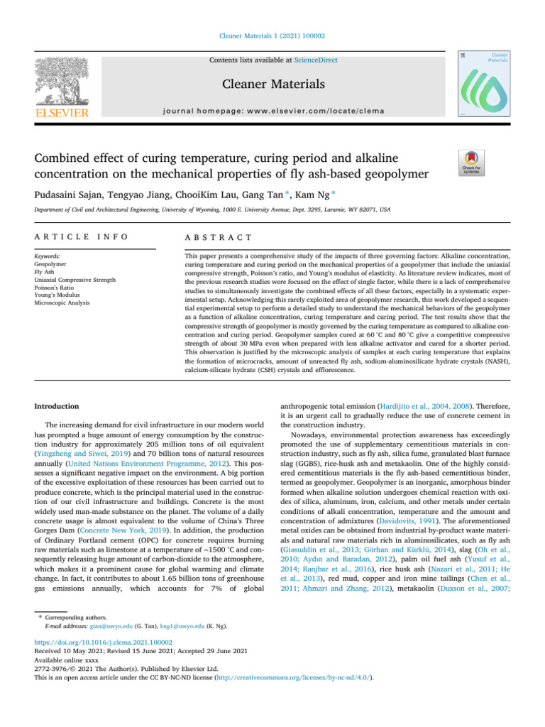 Sajan Et Al (2021) | PDF | Cement | Strength Of Materials