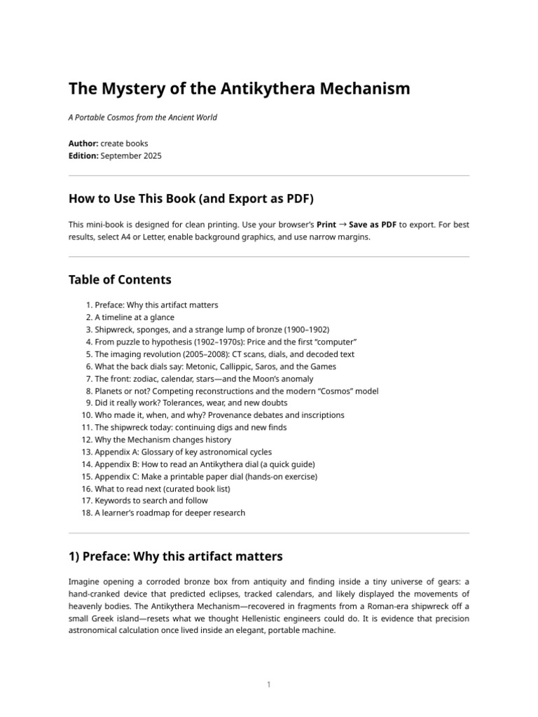 The Mystery of The Antikythera Mechanism - Pdf-Ready Mini Book | PDF ...