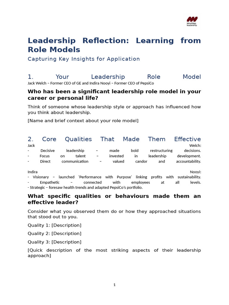 Q1 Role Model Reflection Short | PDF | Leadership | Economies