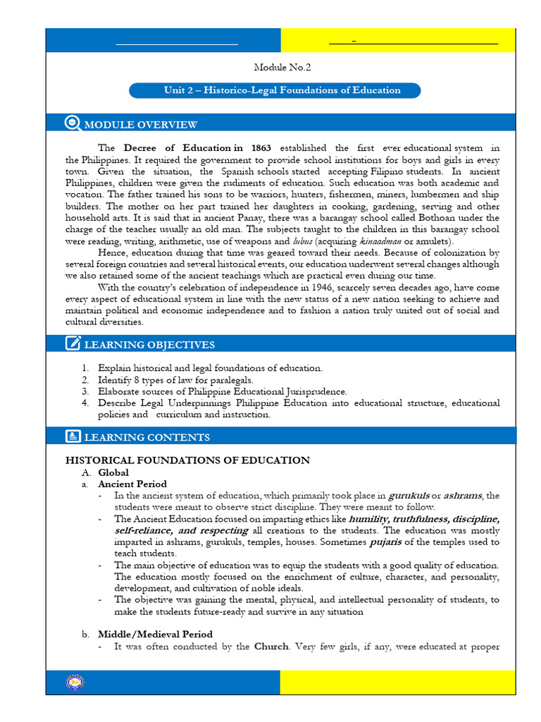 Unit 2 Historico Legal Foundations of Education | PDF | Intellectual ...