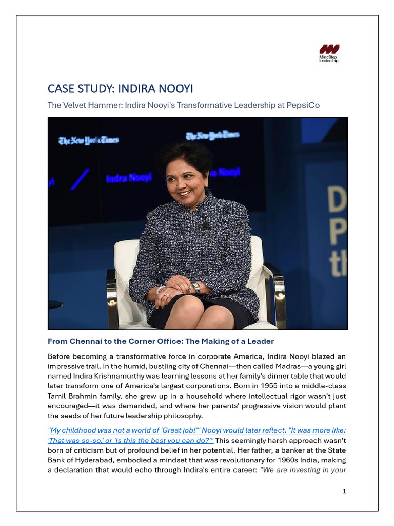Indira Nooyi: Velvet Hammer Leadership | PDF | Pepsi Co | The Coca Cola ...