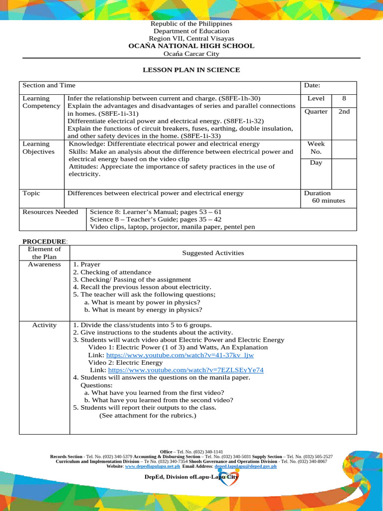 Lesson Plan: Electrical Power vs. Energy | PDF | Electric Field ...