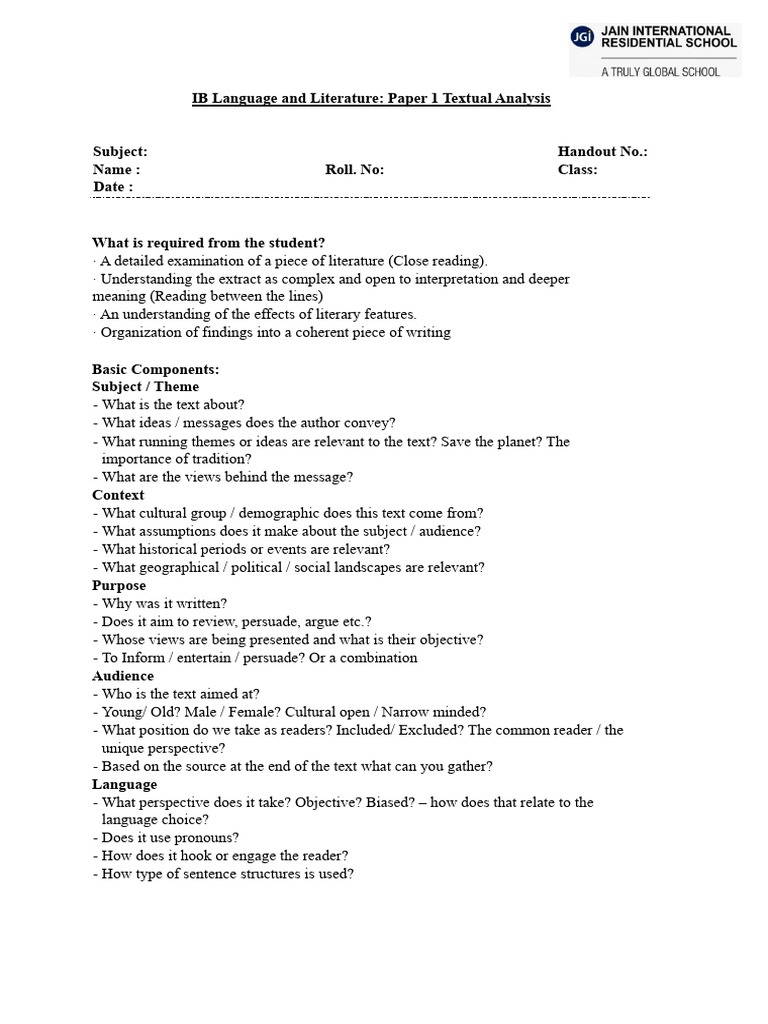 IB Paper 1 Textual Analysis Guide | PDF | Subject (Grammar) | Verb