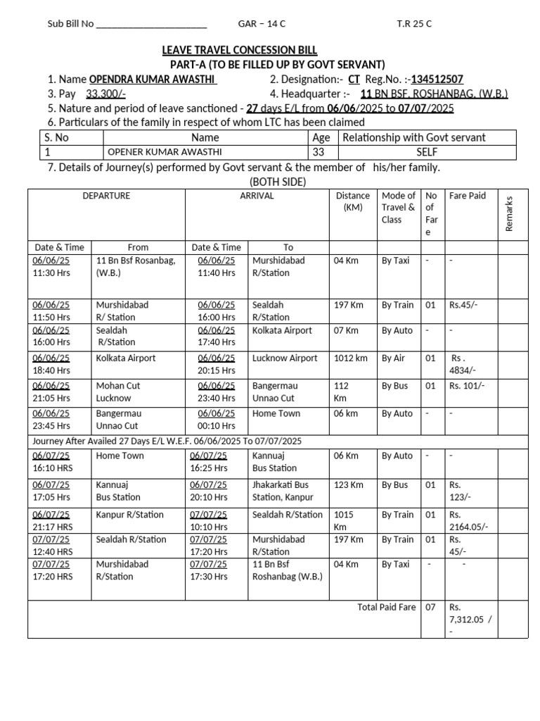 LTC Bill Form | PDF | Transport | Chess