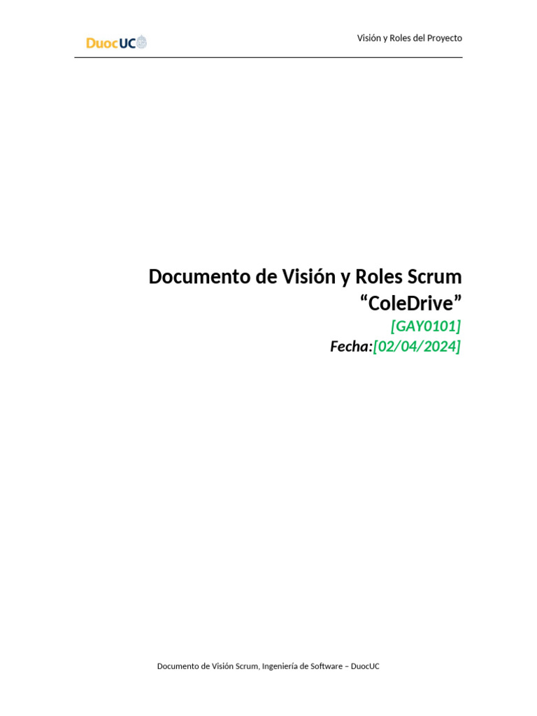 Visión y Roles del Proyecto ColeDrive | PDF | Scrum (desarrollo de ...