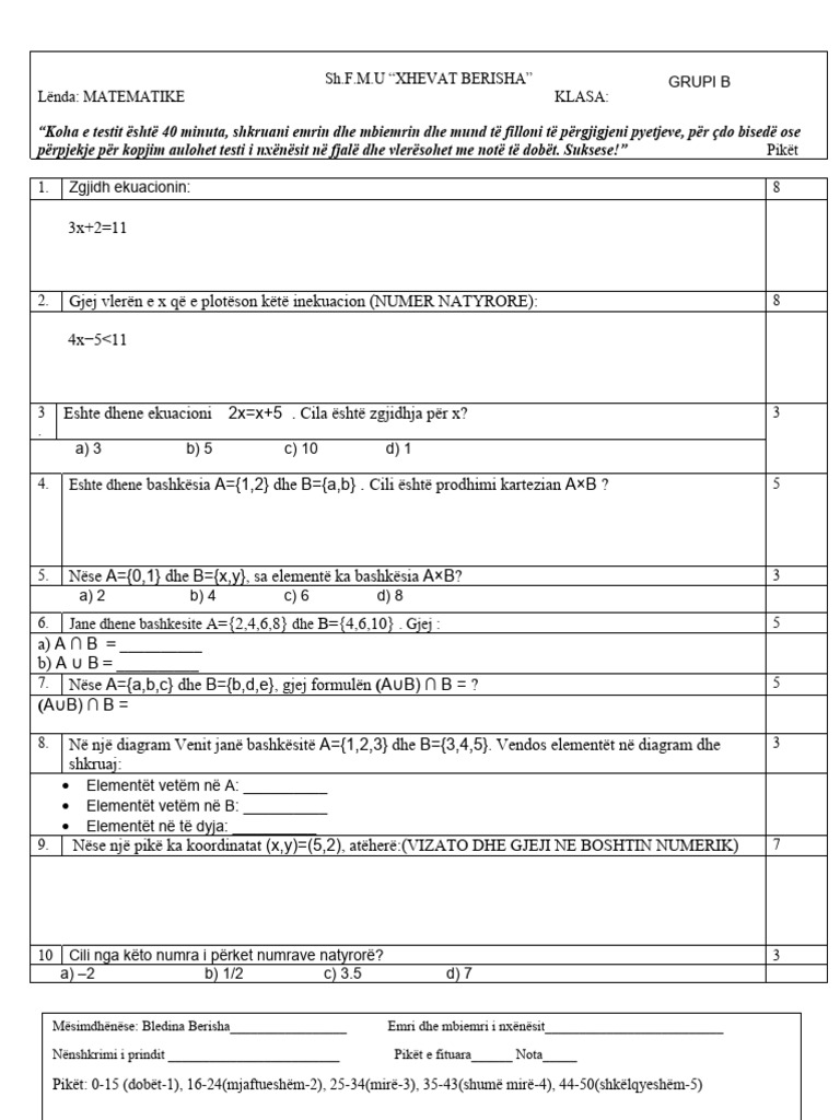 Matematike Grupi B | PDF