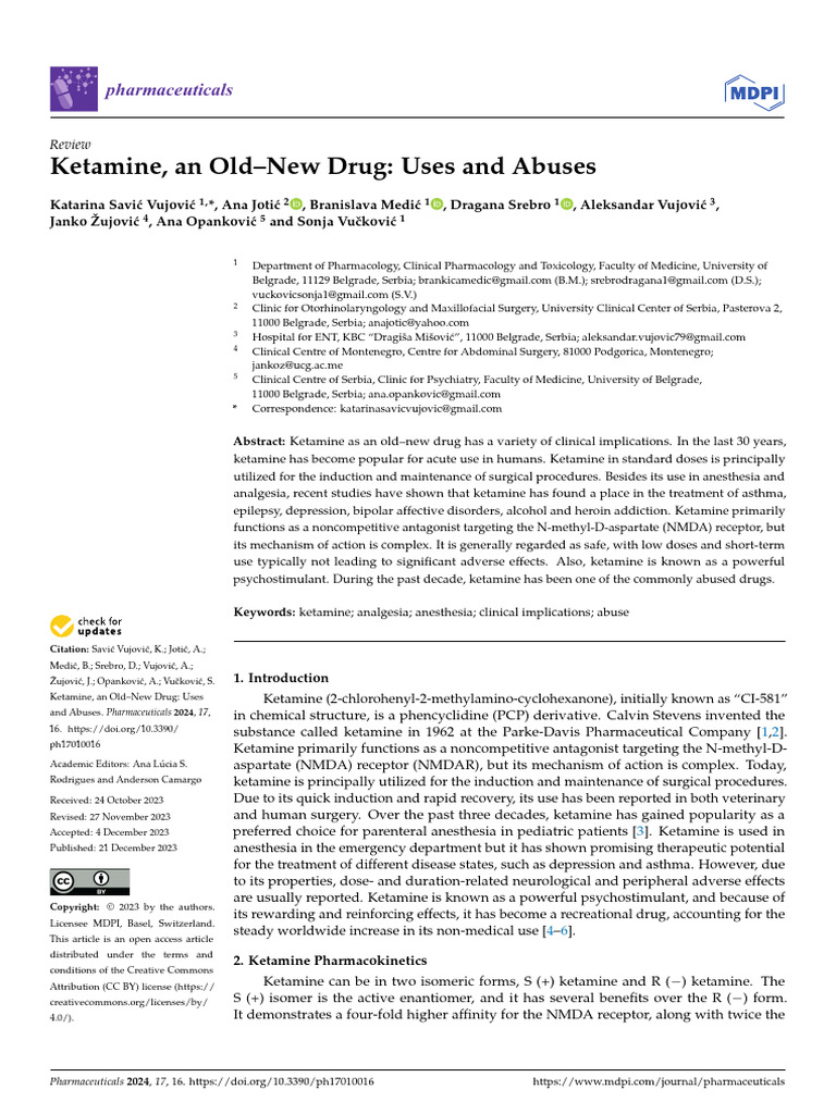 Ketamine: Clinical Uses and Risks | PDF | Analgesic | Major Depressive ...
