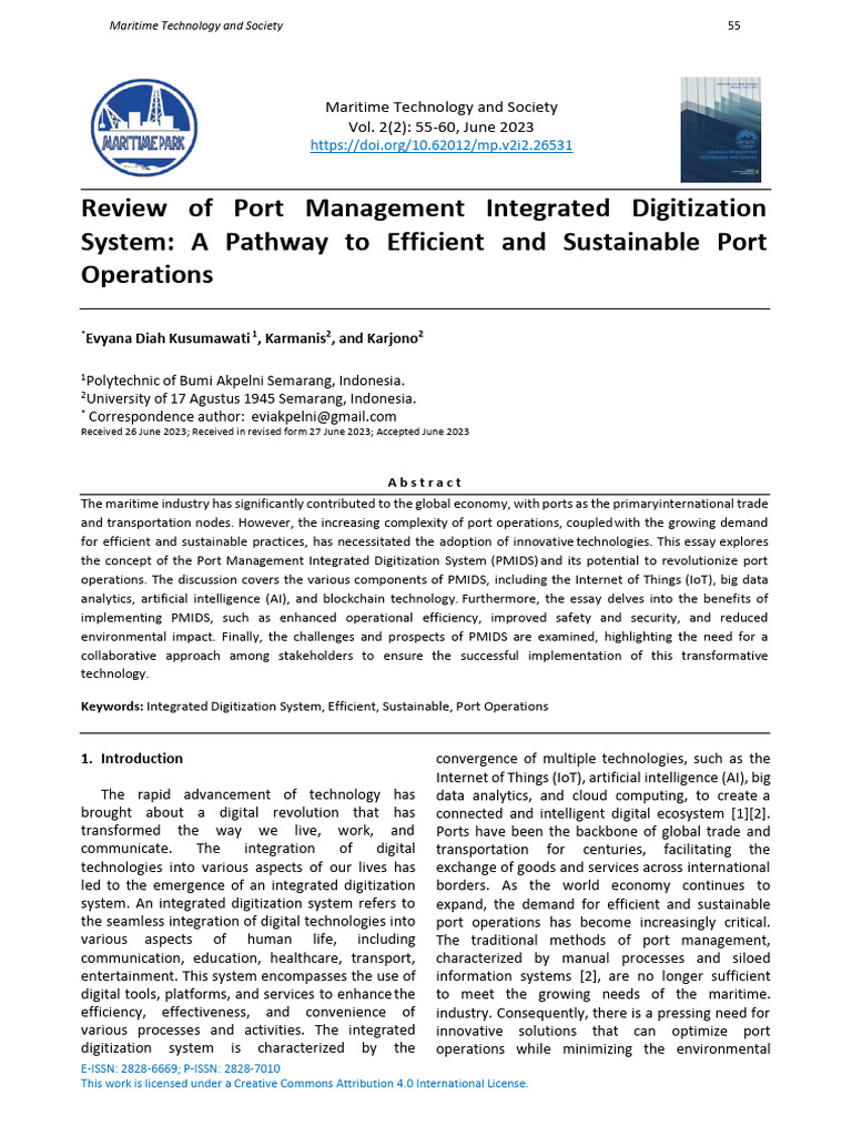Review of Port Management Integrated Digitization System: A Pathway To Efficient and Sustainable ...