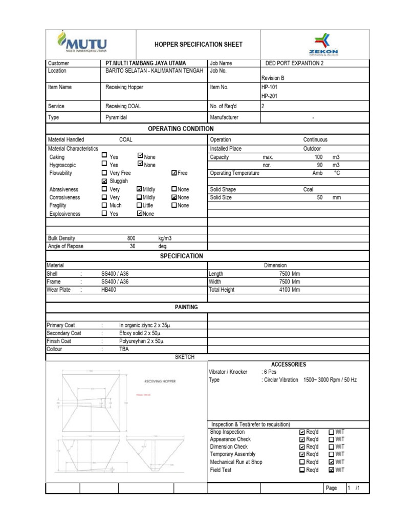 Hopper Data Sheet 201 Rev 1 | PDF | Mechanical Engineering