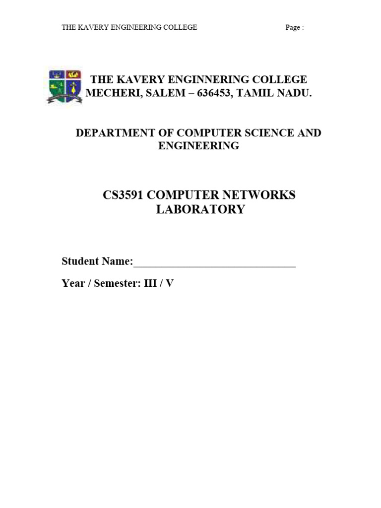 Cs3591 Computer Networks Lab Record | PDF | Computer Network | Ip Address