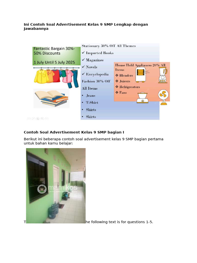 Ini Contoh Soal Advertisement Kelas 9 SMP Lengkap Dengan Jawabannya | PDF