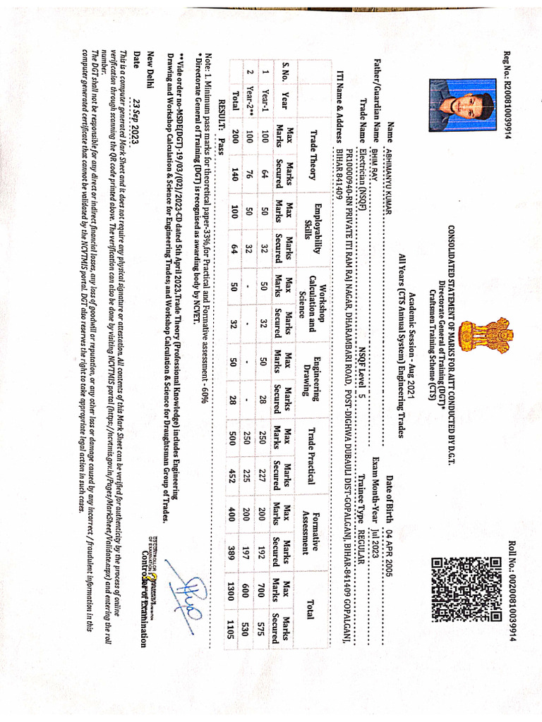 ITI Marksheet | PDF