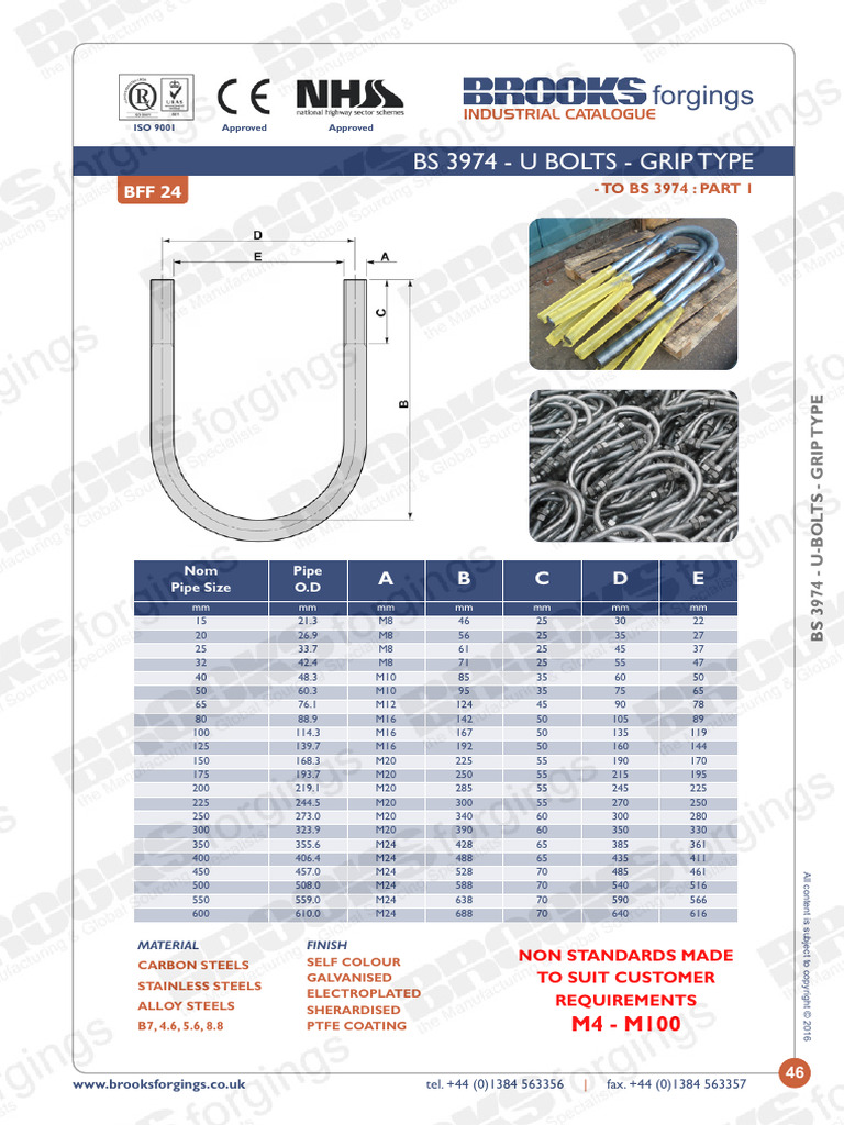 BS 3974 - U Bolts - Grip Type 2111162010 | PDF | Materials | Industrial ...