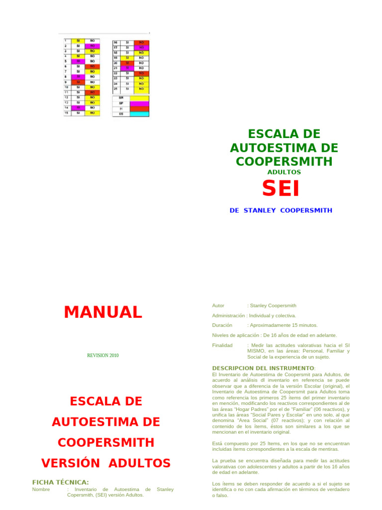 Test de Coopersmith Adultos | PDF | Autoestima | Sicología