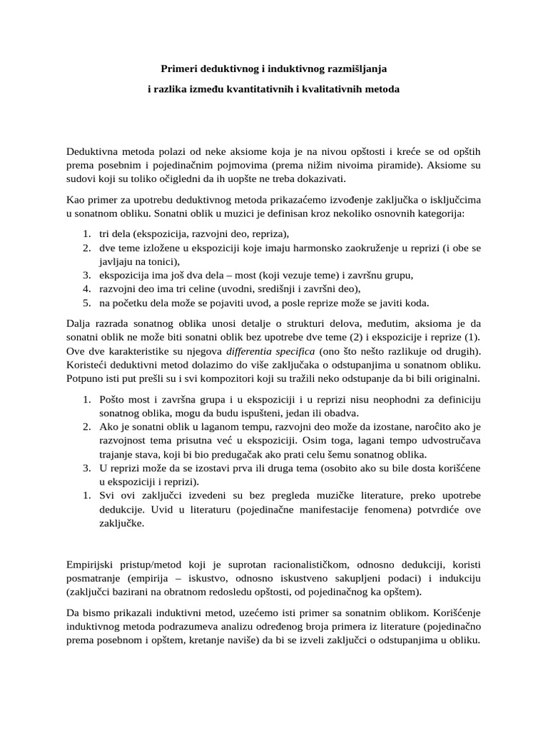 Primeri Deduktivnog I Induktivnog Razmišljanja | PDF