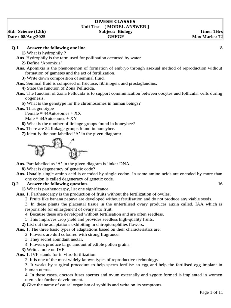 Biology Unit Test for 12th Grade Science | PDF | Menstrual Cycle | Dna ...