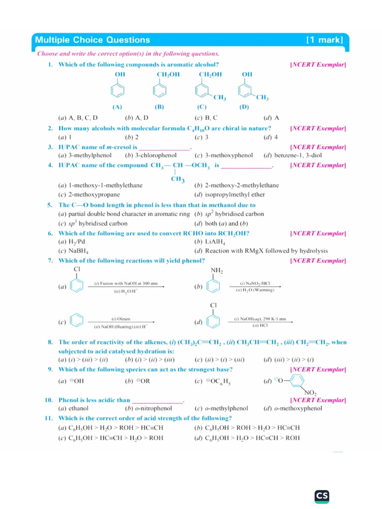 Alcohol, Phenol and Ether Worksheet | PDF