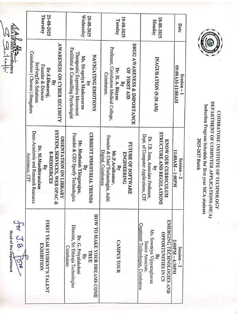 MCA SIP 2025 Schedule New | PDF