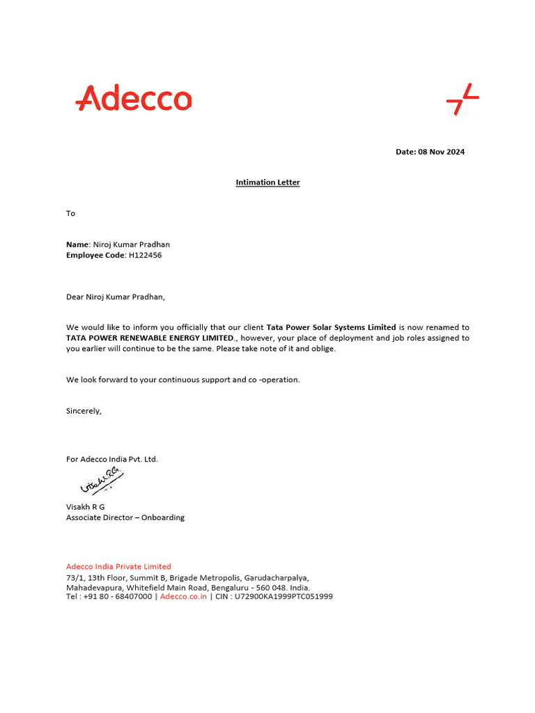 TPREL Intimation Letter H122456 | PDF