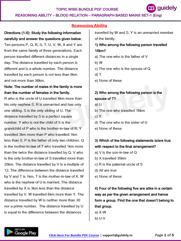 Reasoning Ability: Blood Relation Quiz | PDF | Interpersonal ...