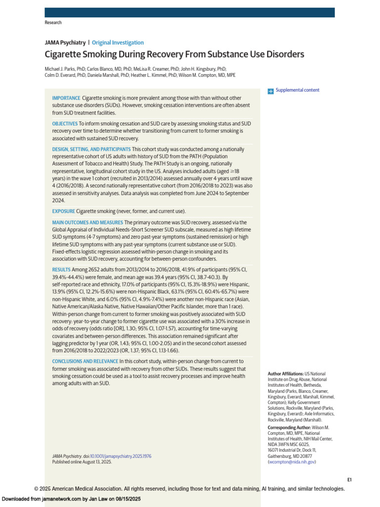 Smoking Cessation and SUD Recovery | PDF | Confounding | Cohort Study