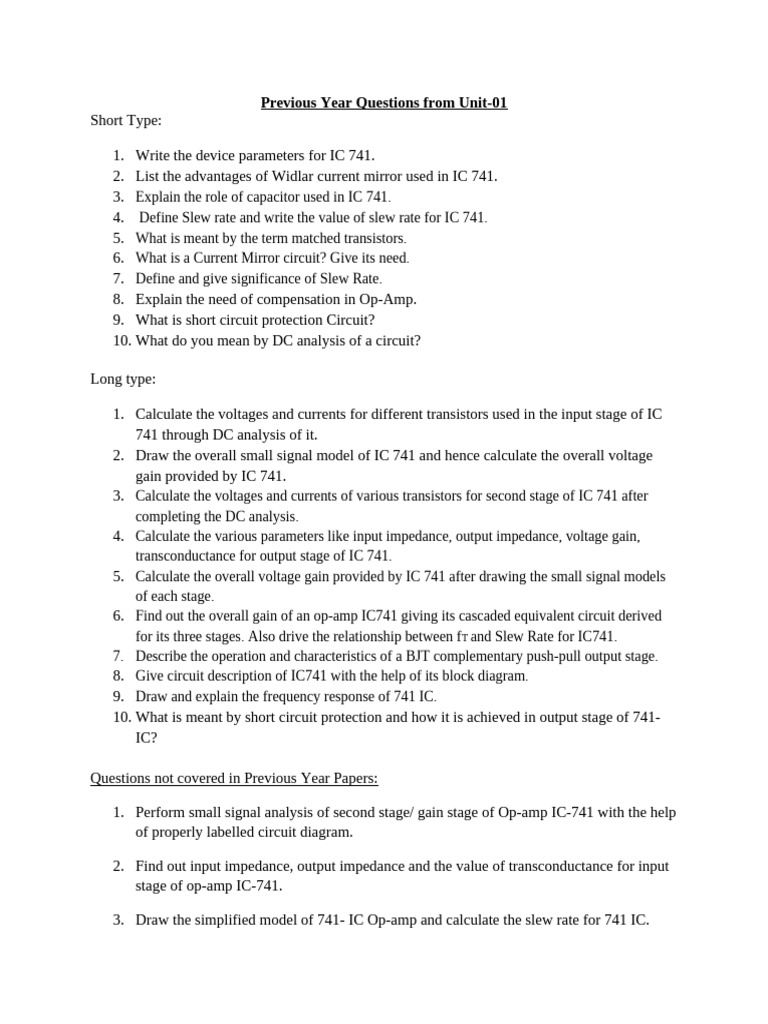 Previous Year Questions From Unit01 | PDF
