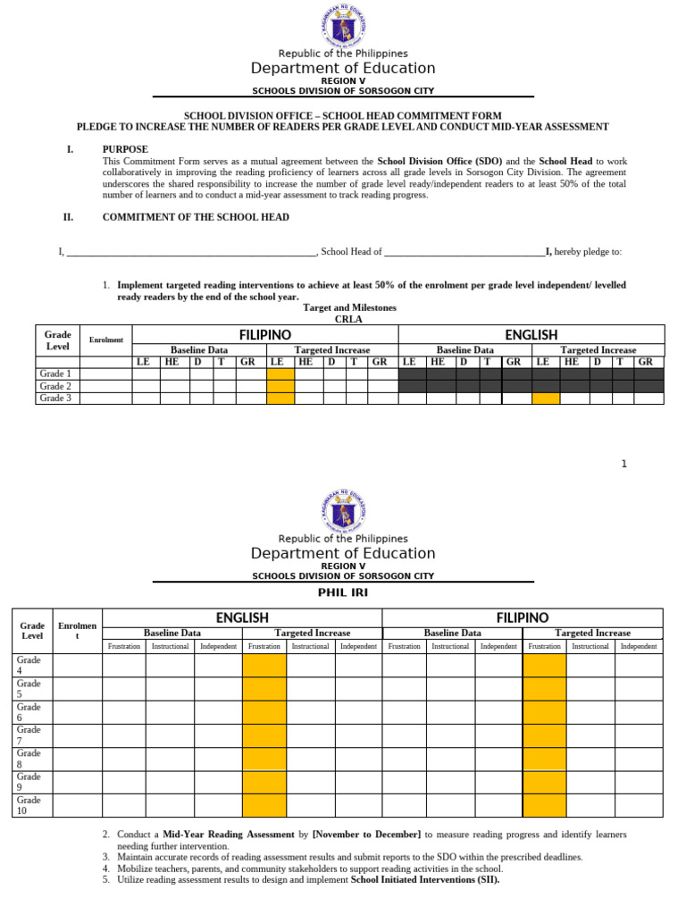 School Head Reading Commitment Form | PDF | Learning