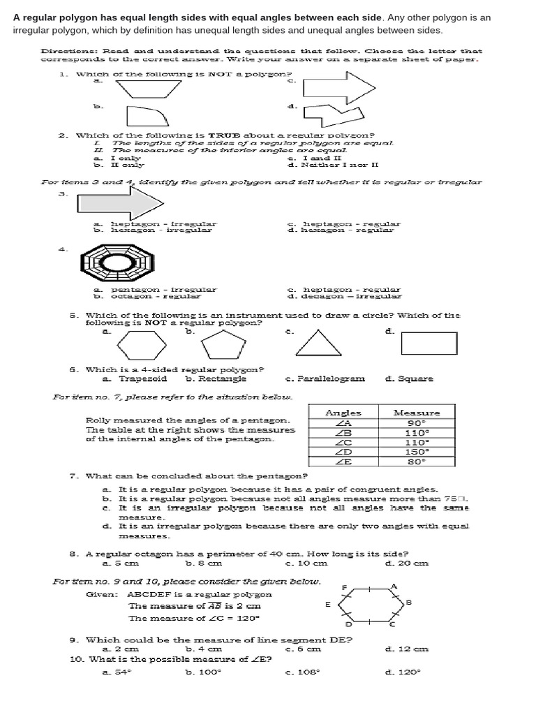 Regular & Irregular Polygon | PDF