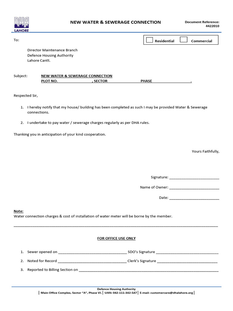 New Water Sewerage Connection Ref Additional Undertaking Line | PDF