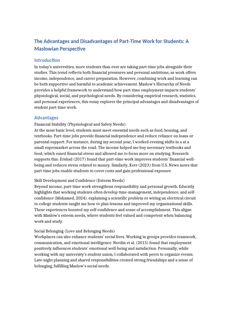 Final Essay Part Time Work | PDF | Psychology | Social Psychology