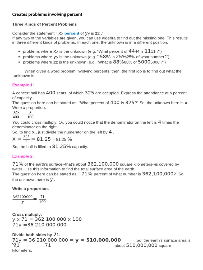 Creates Problems Involving Percent | PDF