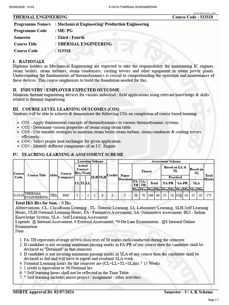Thermal Engineering Syllabus 313310 | PDF | Steam | Enthalpy