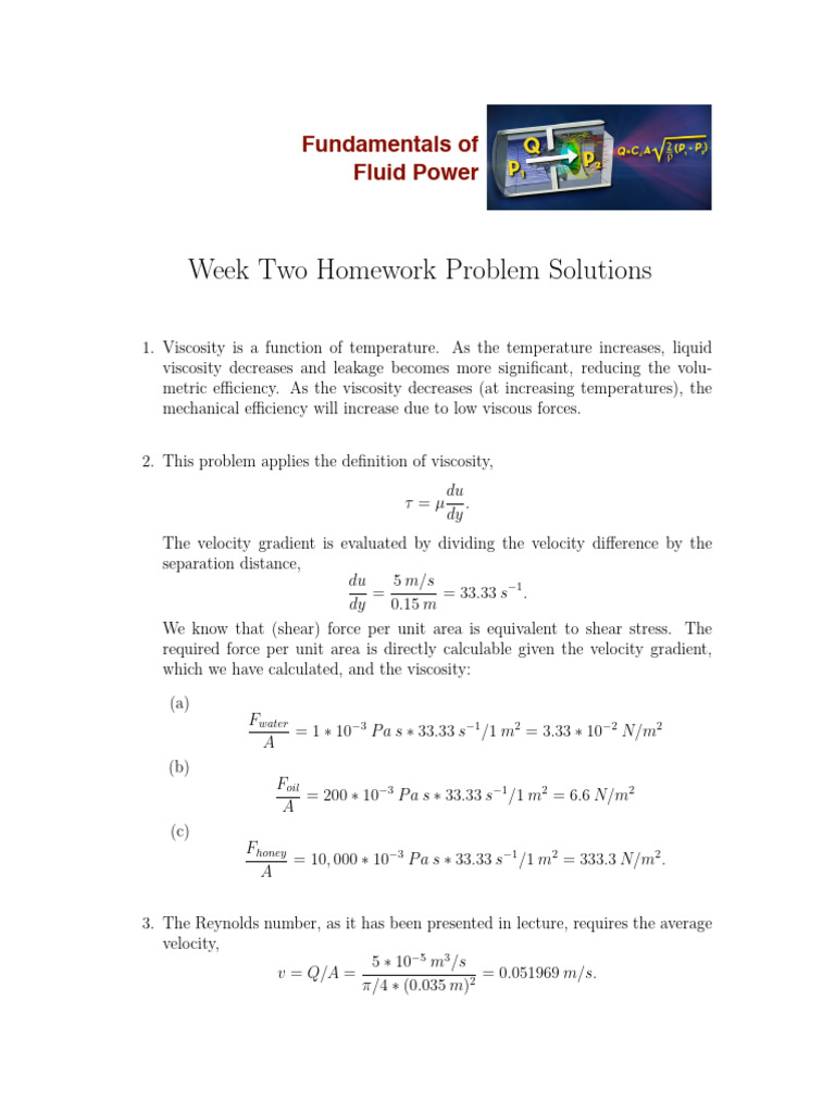 Week 2 Solutions V 2 | PDF | Reynolds Number | Fluid Dynamics
