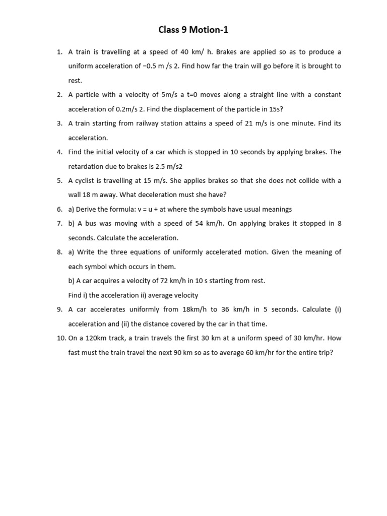 Class 9 Motion-1 Numericals | PDF