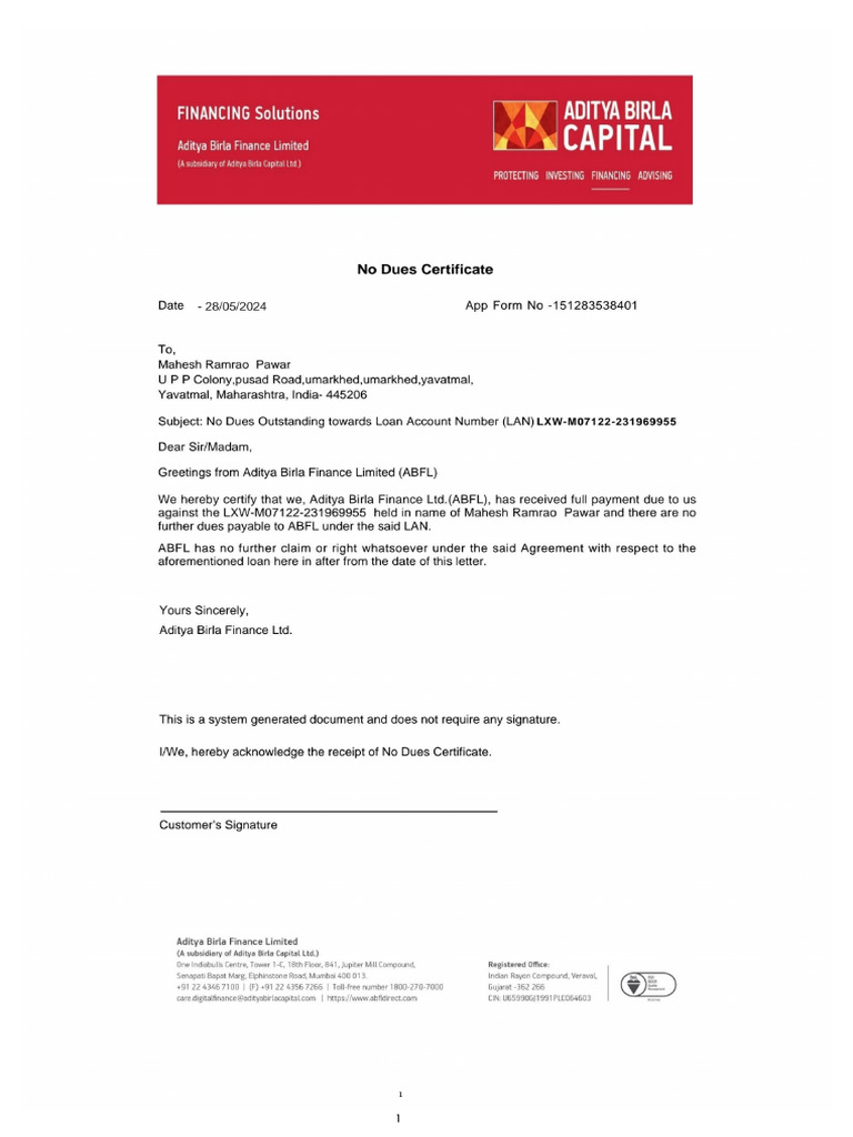 Mahesh Paw N Due - Certificate - (NDC) - 1 | PDF