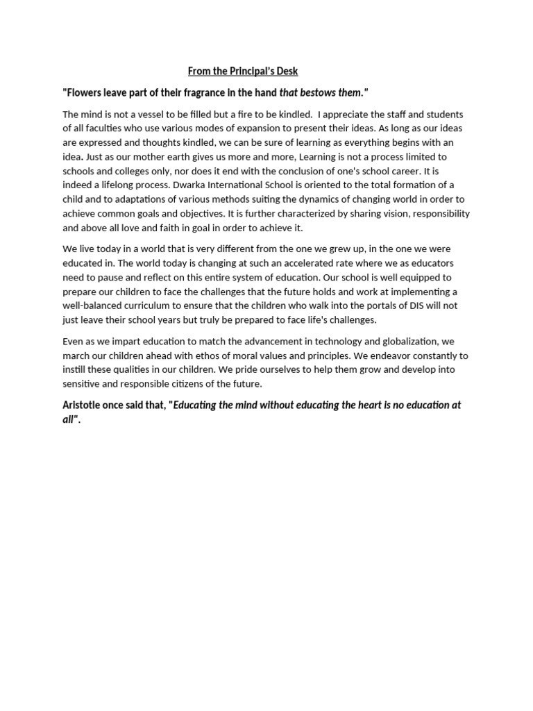 Principal's Vision for Lifelong Learning | PDF
