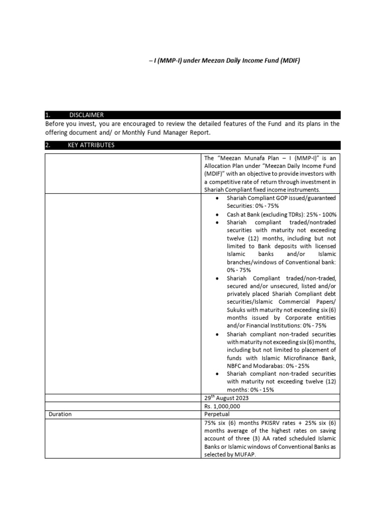 Meezan Munafa Plan I Overview | PDF | Islamic Banking And Finance ...