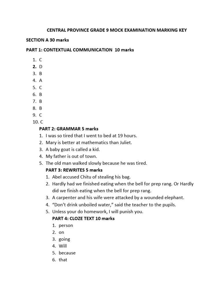 Grade 9 English p2 Marking Scheme, 2025 | PDF