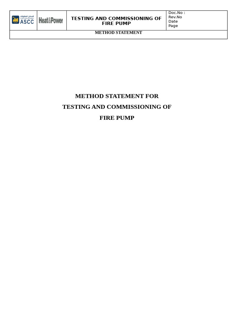 Method Statement For Fire Pump | PDF