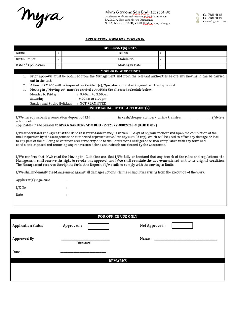 Moving In Application Form Guidelines | PDF | Private Law | Common Law
