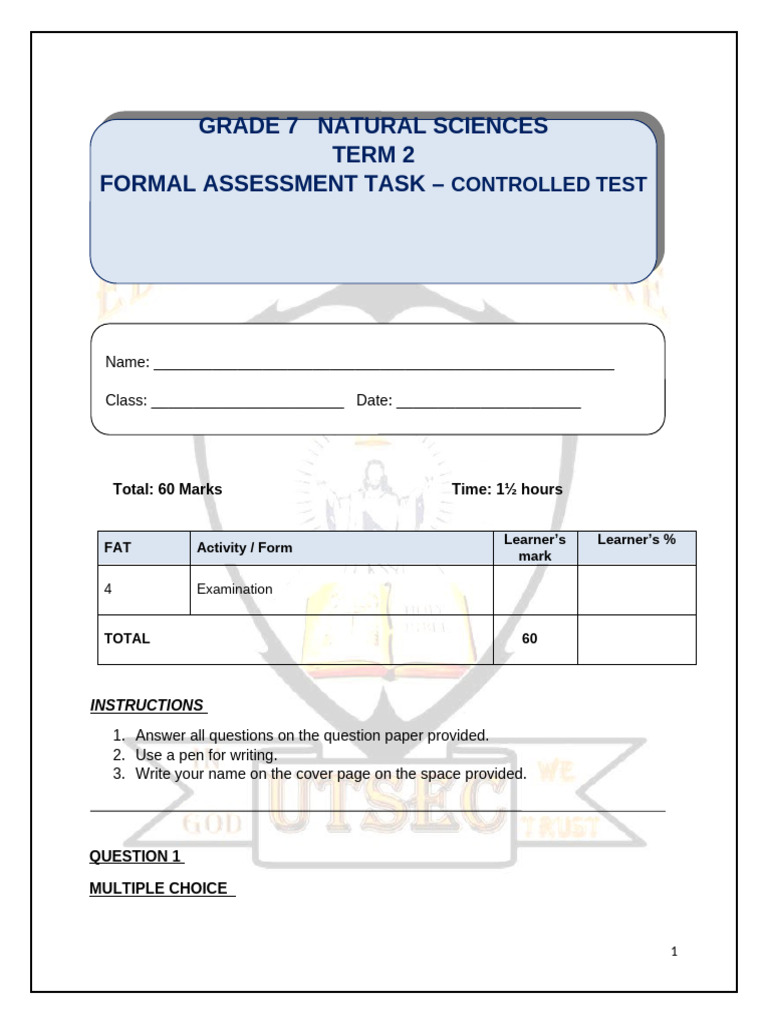 Grade 7 Natural Sciences Test Guide | PDF | Solubility | Water
