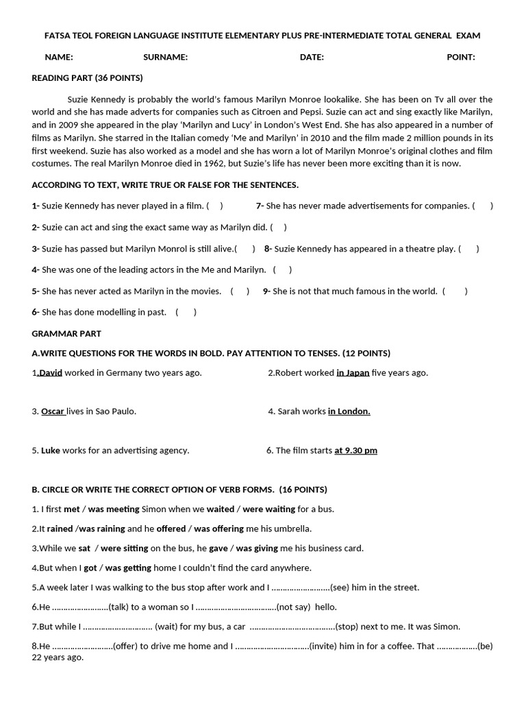 Suzie Kennedy: Marilyn Monroe Lookalike | PDF | Linguistics | Grammar