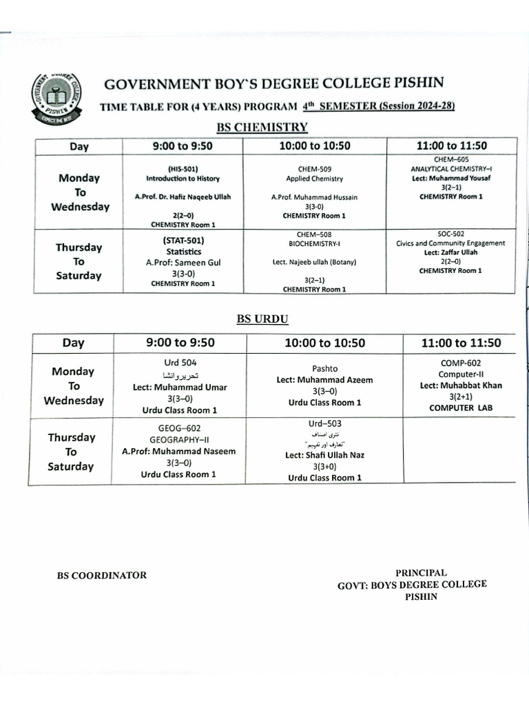 BS Time Table Aug 2025 | PDF